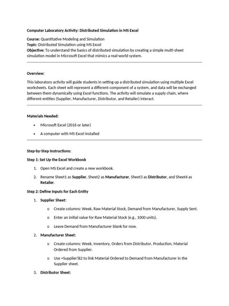 Distributed Simulation Activity Pdf Microsoft Excel Simulation