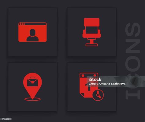 시간 관리 화상 채팅 회의 사무실 의자 및 온라인 작업 아이콘을 설정합니다 벡터 Brand Name Online Messaging Platform에 대한 스톡 벡터 아트 및