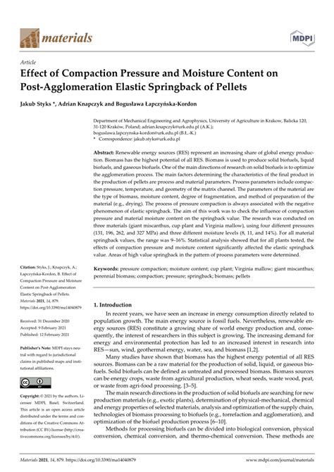 Pdf Effect Of Compaction Pressure And Moisture Content On Post