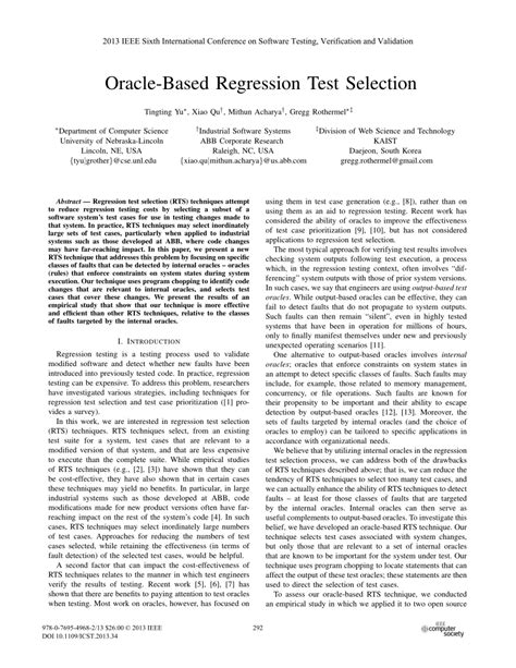 Pdf Oracle Based Regression Test Selection