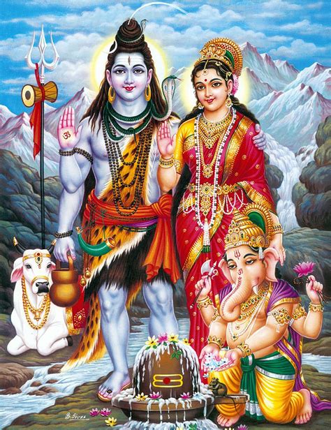 Shiva, Parvati, Ganesha with Nandi - Poster - 11 x 9 inches - Unframed | Lord krishna images ...