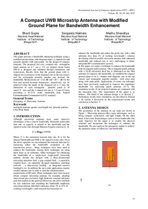 Pdf A Compact Uwb Microstrip Antenna With Modified Ground Plane For