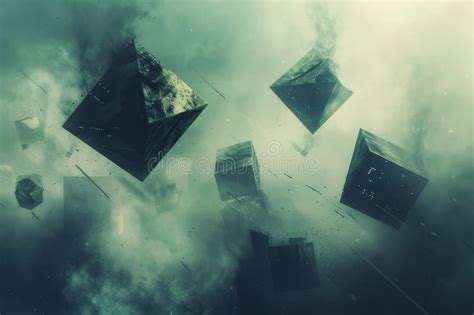 Several Cubes Hover In Mid Air Against A Blank Background Enigmatic