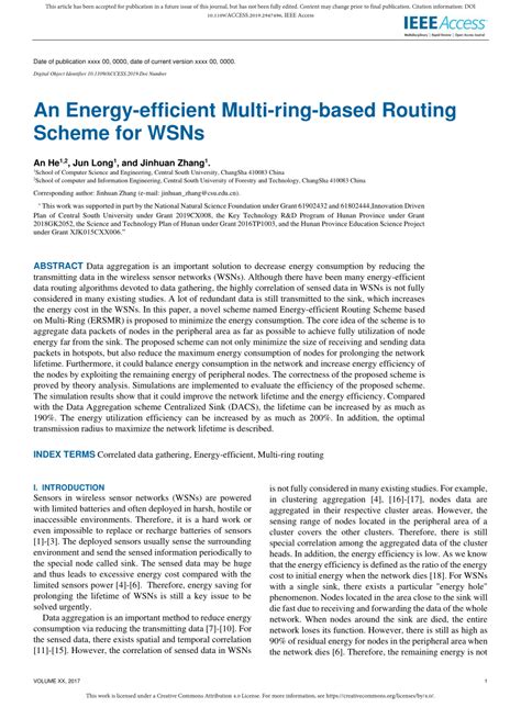pdf an energy efficient multi ring based routing scheme for wsns