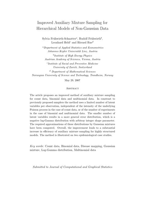 Pdf Improved Auxiliary Mixture Sampling For Hierarchical Models Of Non Gaussian Data