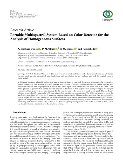 Pdf Portable Multispectral System Based On Color Detector For The Analysis Of Homogeneous Surfaces