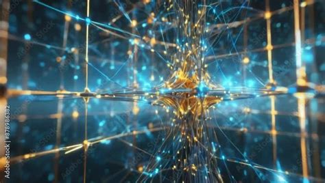 Visualization Of A Neural Network Mesh With Glowing Nodes And