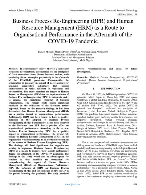 Business Process Re Engineering Bpr And Human Resource Management Hrm As A Route To