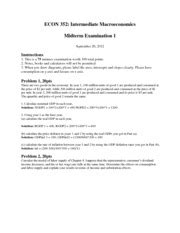 Midterm Solution ECON Intermediate Macroeconomics Midterm Examination September