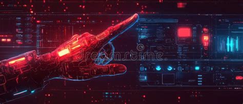 Hand Interacting With Digital Interface Showcasing Futuristic Design And Vibrant Colors Stock