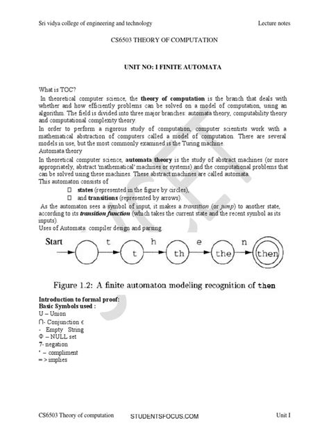 Unit No I Finite Automata Sri Vidya College Of Engineering And