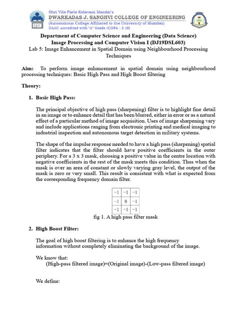 Lab 6 High Pass And High Boost Filtering Pdf Digital Signal