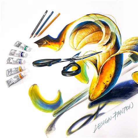 펜톤미술학원 실력의 펜톤 바나나 가위 기초디자인 주제부 연출🍌 드로잉 미대 미술 그림