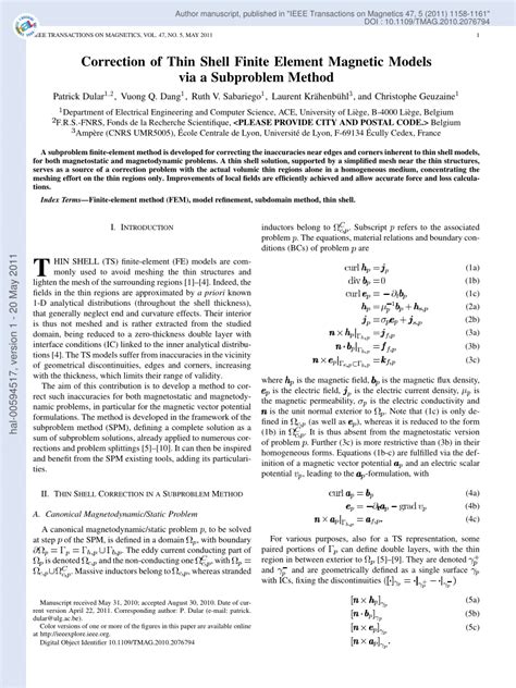 Pdf Correction Of Thin Shell Finite Element Magnetic Models Via A
