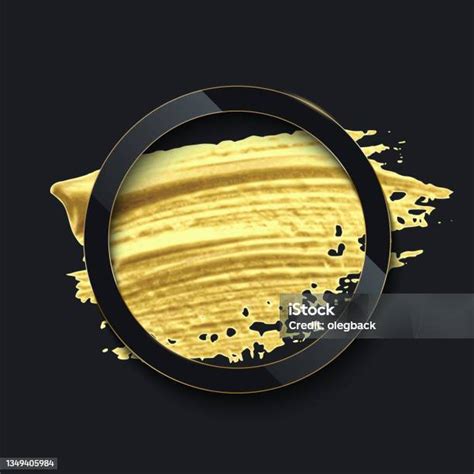 골든 브러쉬 스트로크에 검은 반지 테두리 둥근 기하학적 모양의 3d 프레임 골드 스플래시 3차원 형태에 대한 스톡 벡터 아트 및