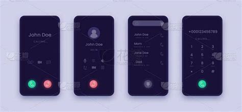 进入呼叫屏幕。具有联系人接口、拨号应答和拒绝按钮的智能手机应用程序ui 。展示广告小玩意、贴子和横幅