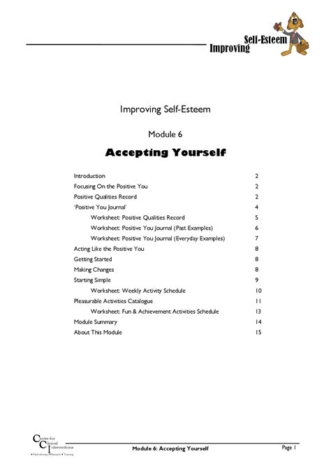 Improving Self Esteem Lecture Notes Psychotherapy Docsity