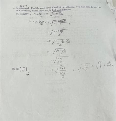 solved cos a 2 6 points each find the eract value of