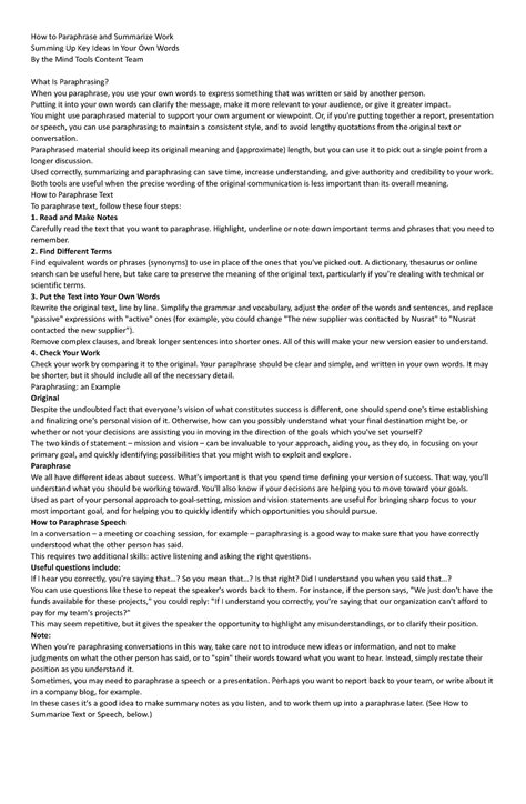 How To Paraphrase And Summarize Work How To Paraphrase And Summarize Work Summing Up Key Ideas