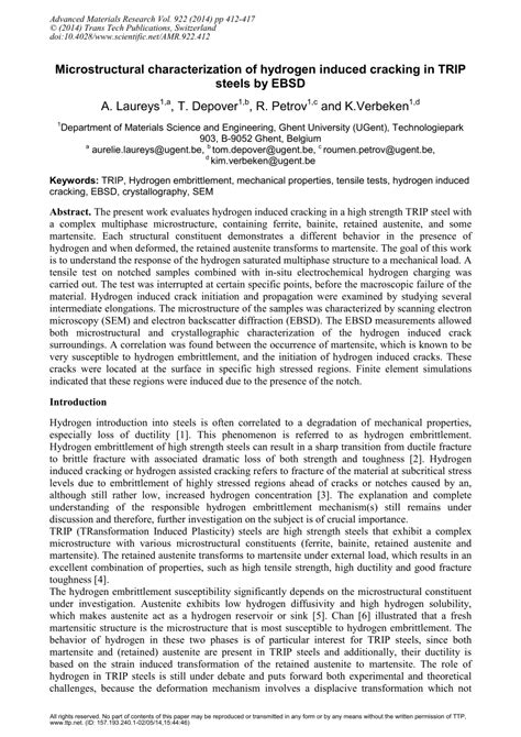 Pdf Microstructural Characterization Of Hydrogen Induced Cracking In Trip Steels By Ebsd