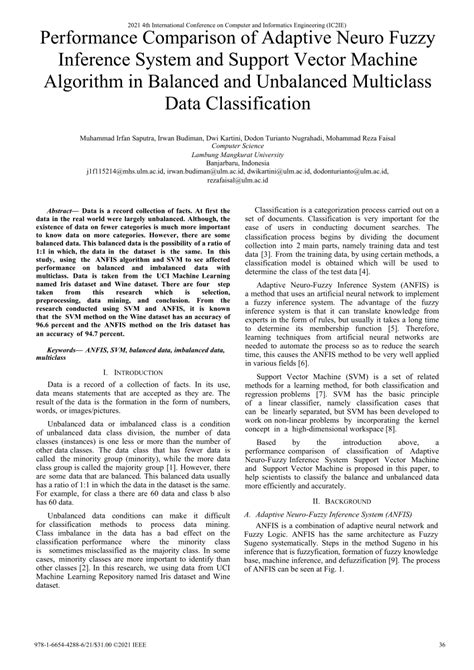 PDF Performance Comparison Of Adaptive Neuro Fuzzy Inference System And Support Vector Machine