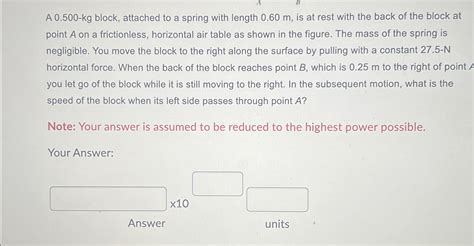 Solved A 0 500 Kg Block Attached To A Spring With Length Chegg Com