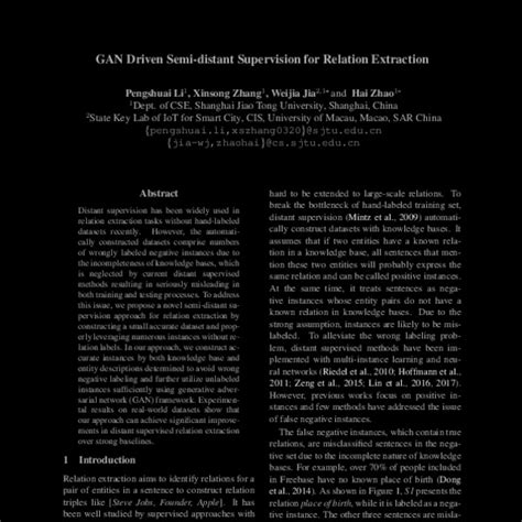 Gan Driven Semi Distant Supervision For Relation Extraction Acl Anthology