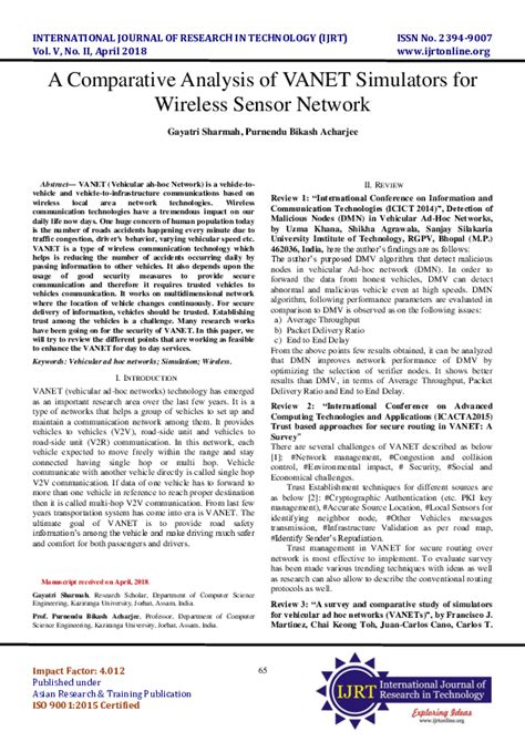 Pdf A Comparative Analysis Of Vanet Simulators For Wireless Sensor Network Ijrt Online