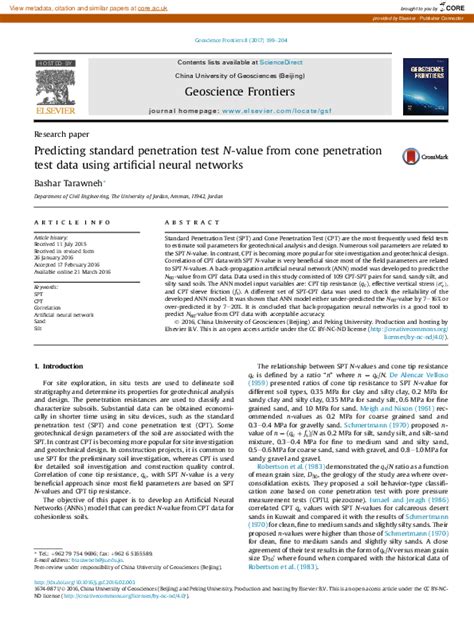 Pdf Predicting Standard Penetration Test N Value From Cone Penetration Test Data Using