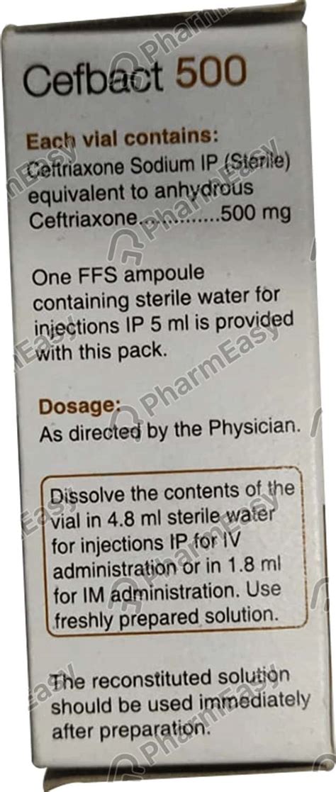 Cefbact 500 Mg Powder For Injection 1 Uses Side Effects Price