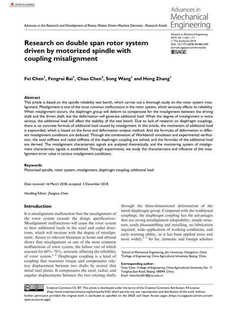 Pdf Research On Double Span Rotor System Driven By Motorized Spindle With Coupling Misalignment
