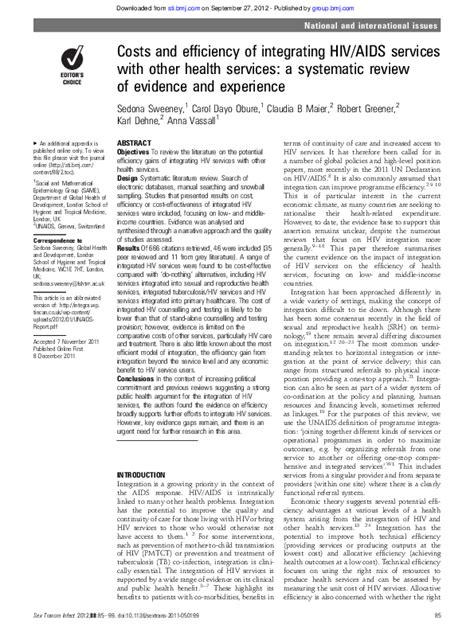 Pdf Costs And Efficiency Of Integrating Hivaids Services With Other