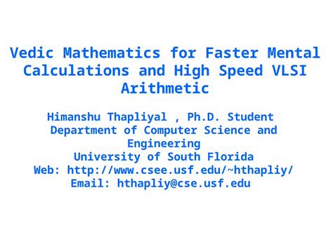 Ppt Vedic Mathematics For Faster Mental Calculations And High Speed