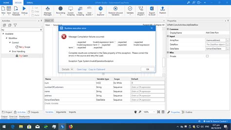 AddDataRow ArrayRow Exception Error Help UiPath Community Forum