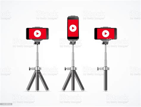 다른 삼각대 스탠드 세트에 현실적인 상세한 3d 휴대 전화 벡터 삼각대에 대한 스톡 벡터 아트 및 기타 이미지 삼각대 전화 서 있기 Istock