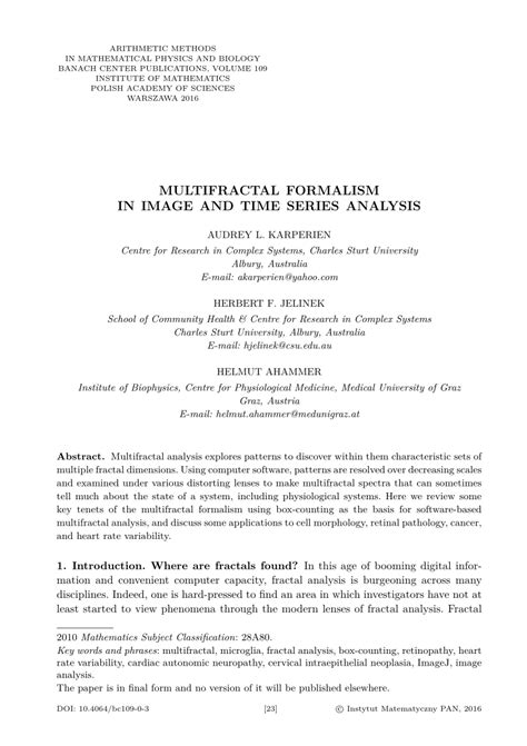 Pdf Multifractal Formalism In Image And Time Series Analysis