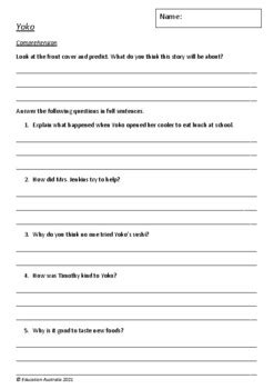 Yoko By Rosemary Wells 6 Worksheets By Education Australia Tpt