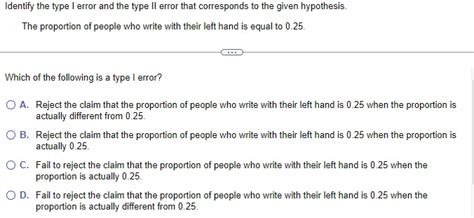 Identify The Type I Error And The Type II Error That Chegg Com
