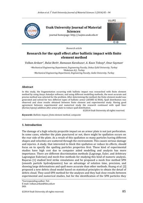 Pdf Research For The Spall Effect After Ballistic Impact With Finite Element Method