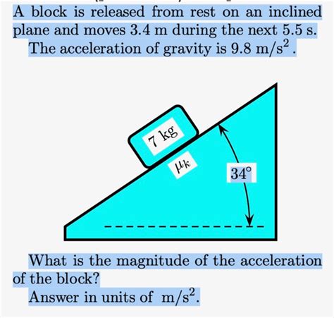 Solved A Block Is Released From Rest On An Inclined Plane Chegg