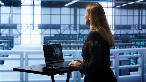 admin in data center works with artificial intelligence computerized