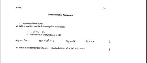 solved name mhf summative assessment 1 polynomial