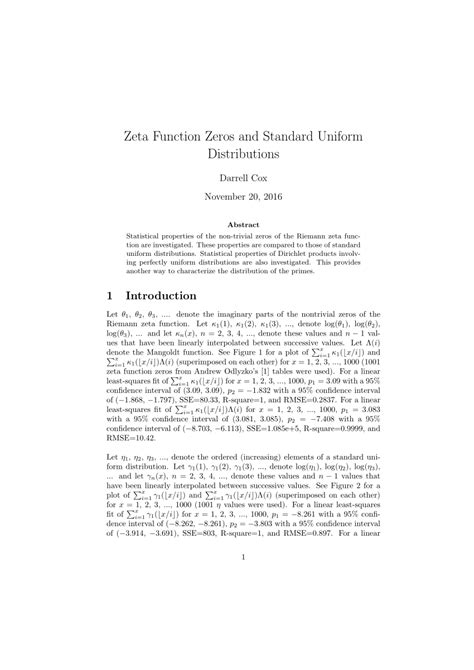 Pdf Zeta Function Zeros And Standard Uniform Distributions