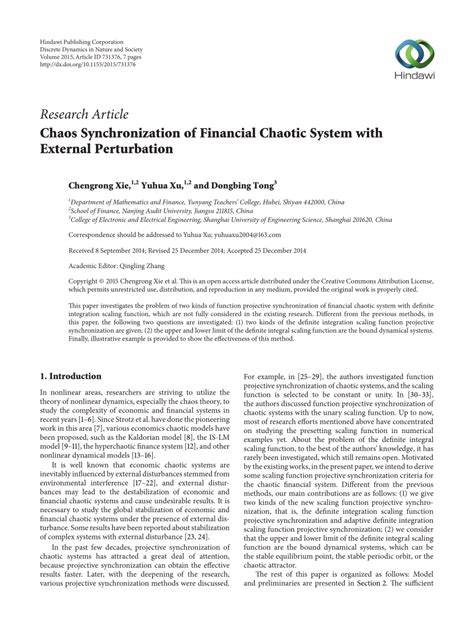 Pdf Chaos Synchronization Of Financial Chaotic System With External Perturbation