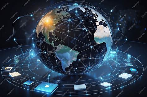 Premium Photo Secure Network Connection Technology Globe And Lock With Applications Icon