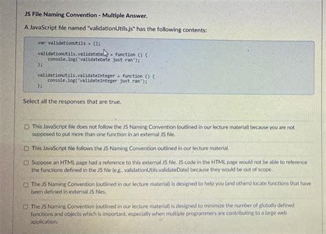Solved Js File Naming Convention Multiple Answer A