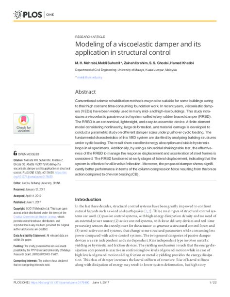 Pdf Modeling Of A Viscoelastic Damper And Its Application In Structural Control