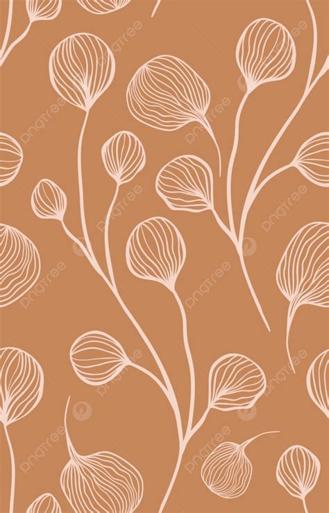 Abstract Botanical Seamless Pattern In Light Neutral Desert Colors With Line Art Flowers
