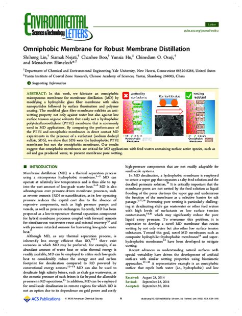 Pdf Omniphobic Membrane For Robust Membrane Distillation