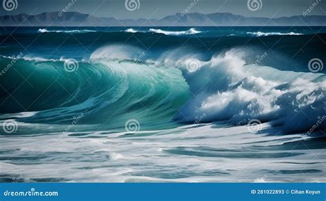 Coastal Reflections Tranquil Ocean Waves Majestic Skies And Whirling Foam Stock Illustration
